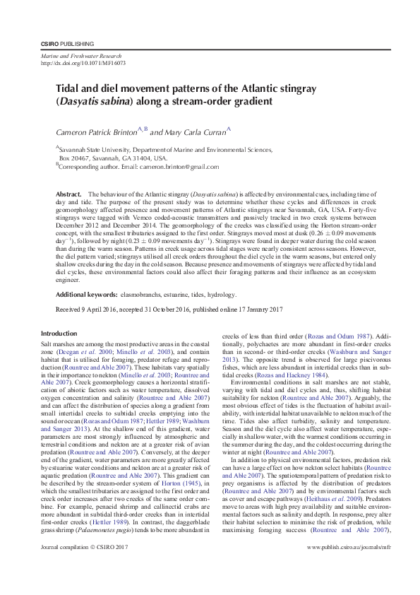 (PDF) Tidal and diel movement patterns of the Atlantic stingray ...