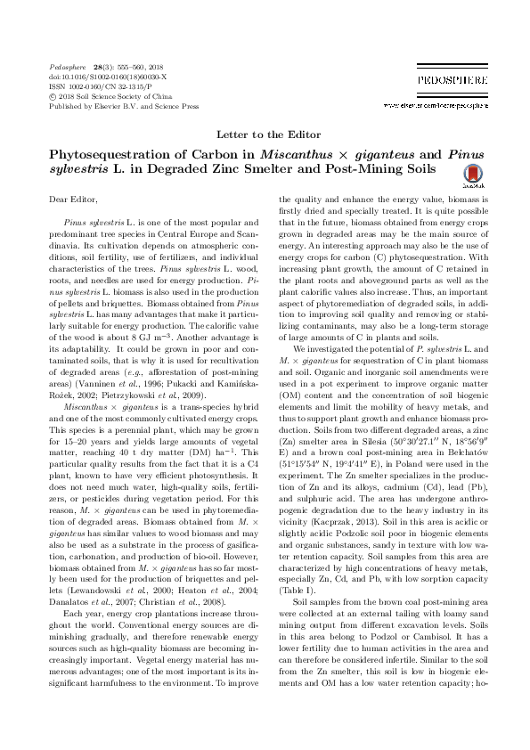 (PDF) Phytosequestration of Carbon in Miscanthus × giganteus and Pinus ...