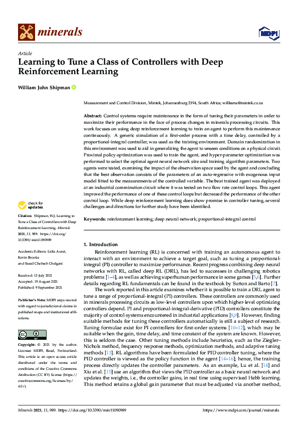 (PDF) Learning to Tune a Class of Controllers with Deep Reinforcement Learning