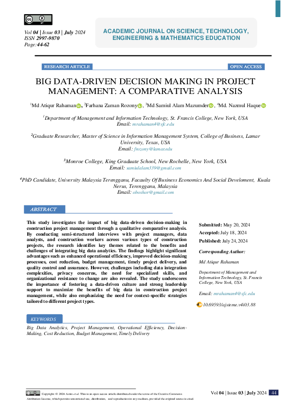 (PDF) BIG DATA-DRIVEN DECISION MAKING IN PROJECT MANAGEMENT: A COMPARATIVE ANALYSIS