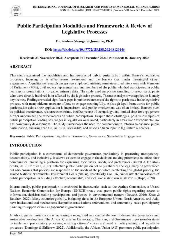 (PDF) Public Participation Modalities and Framework: A Review of ...