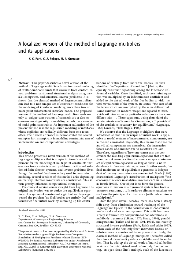 (PDF) A localized version of the method of Lagrange multipliers and its ...