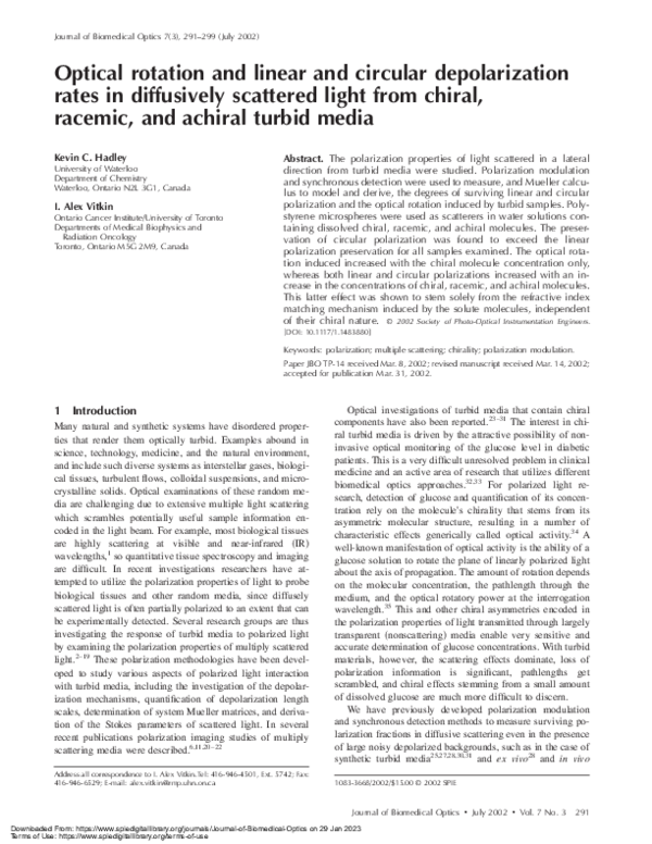 (PDF) Optical rotation and linear and circular depolarization rates in ...