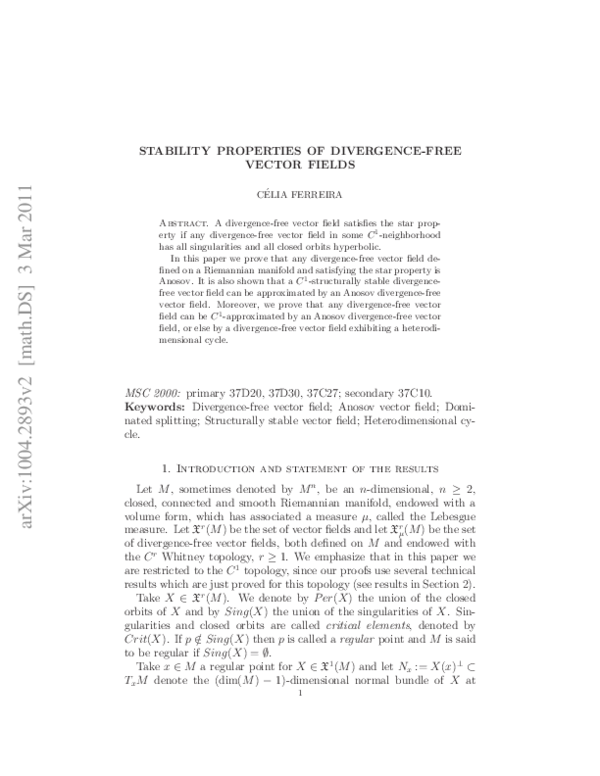 (PDF) Stability properties of divergence-free vector fields