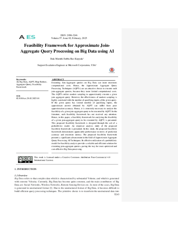 (PDF) Feasibility Framework for Approximate Join-Aggregate Query Processing on Big Data using AI