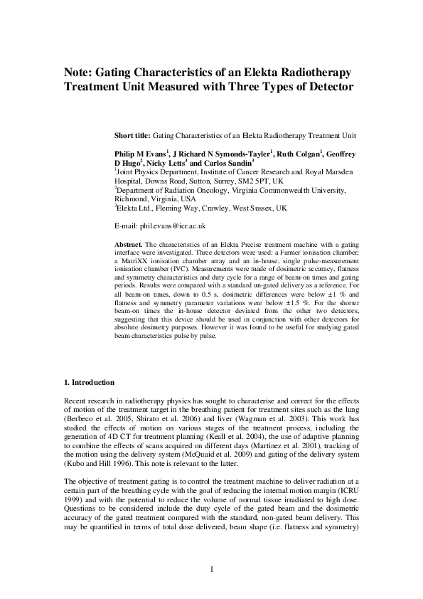 (PDF) Gating characteristics of an Elekta radiotherapy treatment unit ...