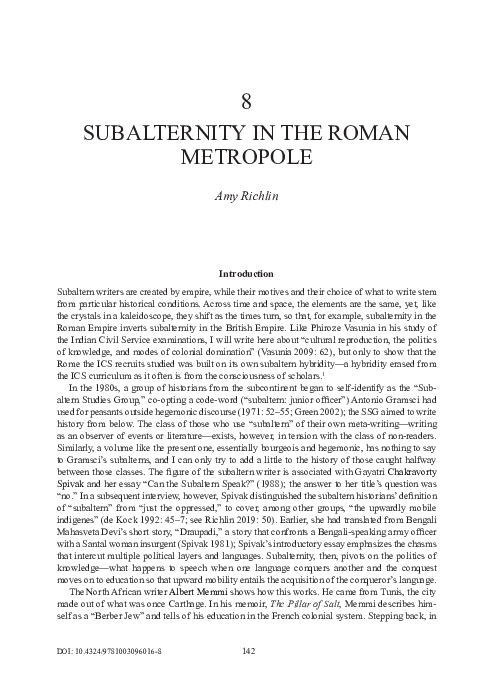(PDF) SUBALTERNITY IN THE ROMAN METROPOLE