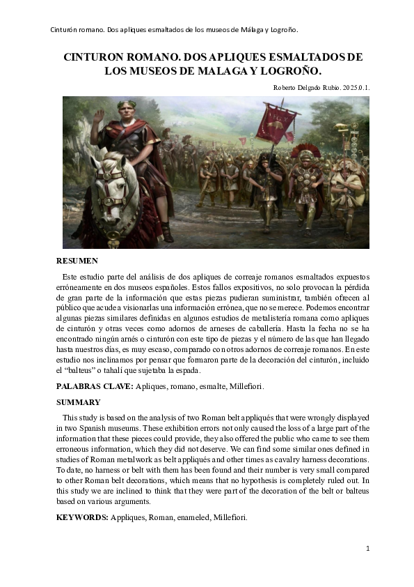 (PDF) Cingulum Y Balteus romano. Apliques esmaltados de cinturones ...