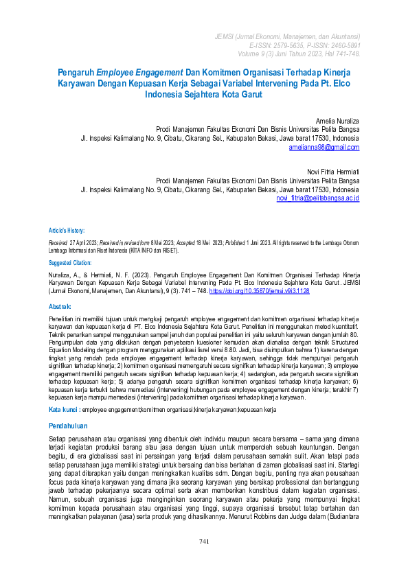 (PDF) Pengaruh Employee Engagement Dan Komitmen Organisasi Terhadap ...
