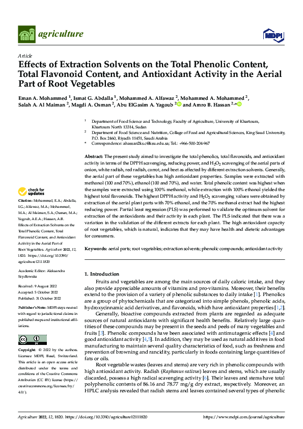 (PDF) Effects of Extraction Solvents on the Total Phenolic Content, Total Flavonoid Content, and ...