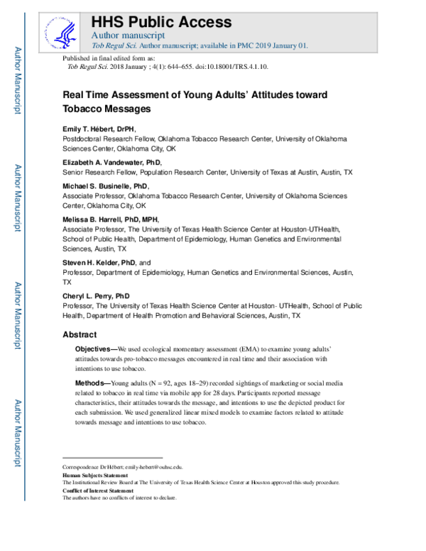 (PDF) Real Time Assessment of Young Adults' Attitudes toward Tobacco ...
