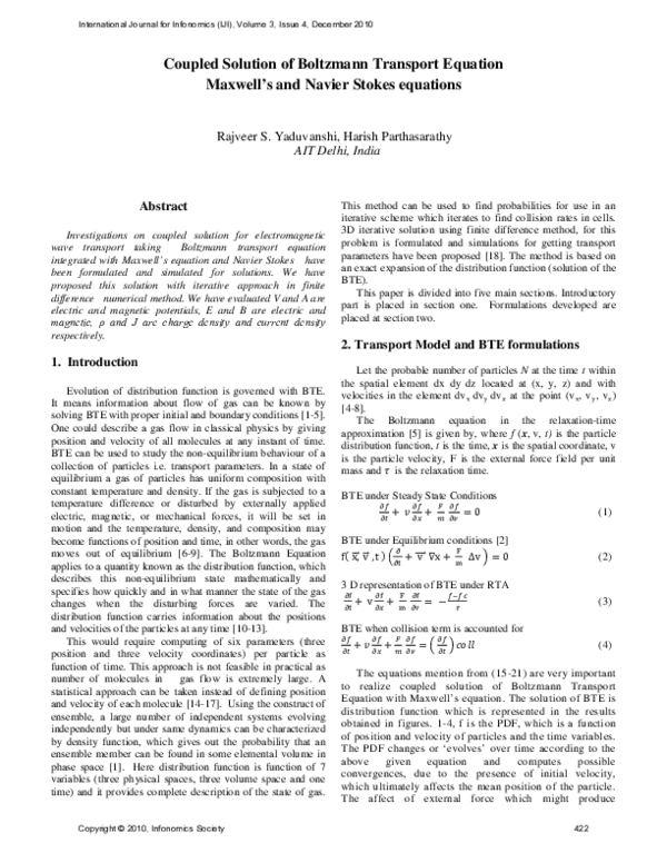 (PDF) Coupled Solution of Boltzmann Transport Equation, Maxwell’s and ...