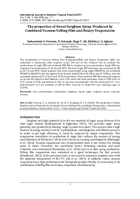 (PDF) The properties of Sweet Sorghum Syrup Produced by Combined Vacuum ...