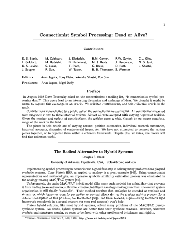 (PDF) Connectionist symbol processing: Dead or alive?