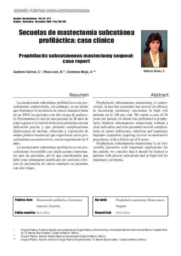 (PDF) Secuelas de mastectomía subcutánea profiláctica: caso clínico