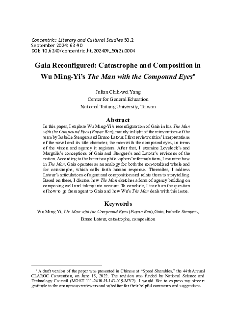 Gaia Reconfigured: Catastrophe and Composition in Wu Ming-Yi's The Man ...