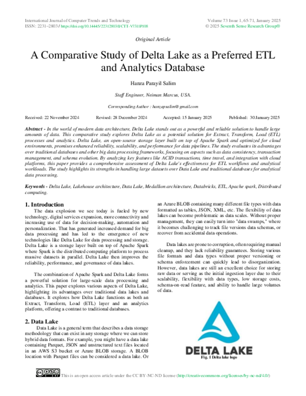 (PDF) A Comparative Study of Delta Lake as a Preferred ETL and Analytics Database