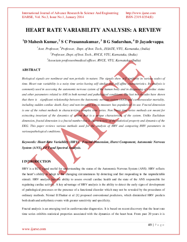 (PDF) Heart Rate Variability Analysis: A Review