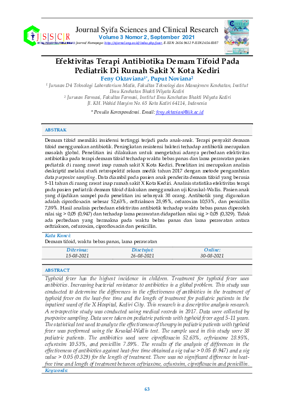 (PDF) Efektivitas Terapi Antibiotika Demam Tifoid Pada Pediatrik Di ...