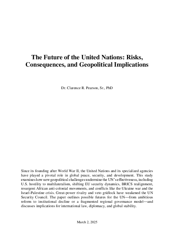 (PDF) The Future of the United Nations: Risks, Consequences, and ...
