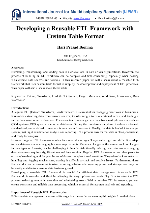 Pdf Developing A Reusable Etl Framework With Custom Table Format