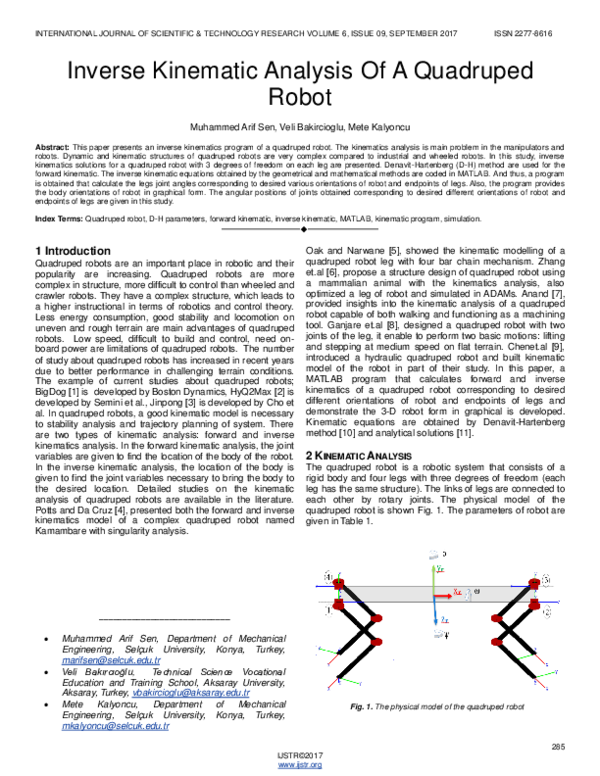 (PDF) Inverse Kinematic Analysis Of A Quadruped Robot