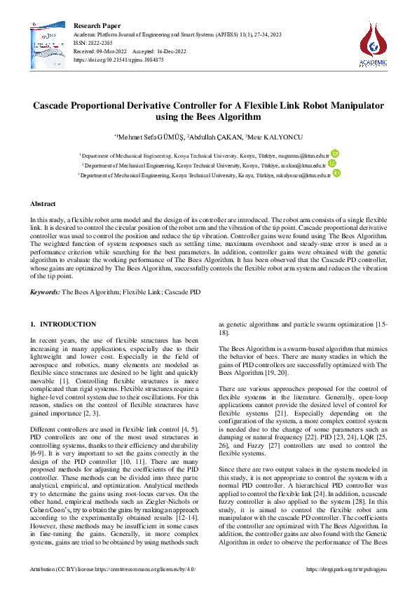 (PDF) Cascade Proportional Derivative Controller For A Flexible Link Robot Manipulator Using The ...