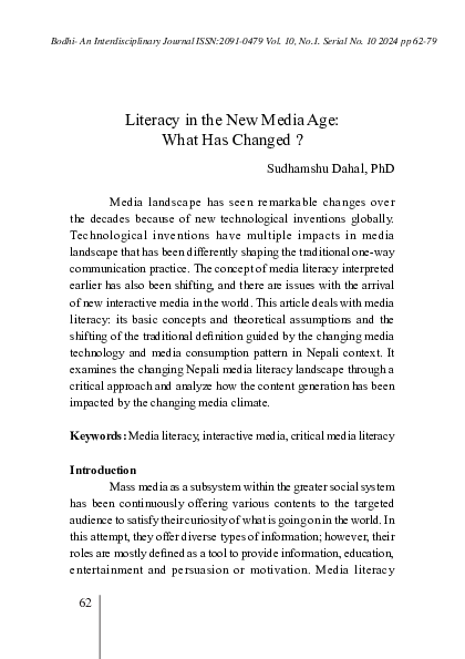 (PDF) Literacy in the New Media Age: What Has Changed
