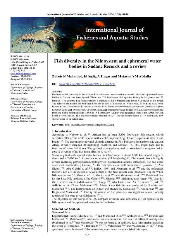 (PDF) Fish diversity in the Nile system and ephemeral water bodies in ...