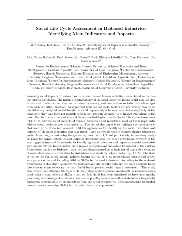 (PDF) Social Life Cycle Assessment in Biobased Industries: Identifying ...