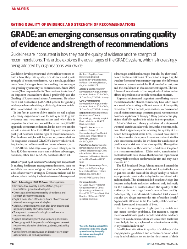 (PDF) GRADE: an emerging consensus on rating quality of evidence and ...
