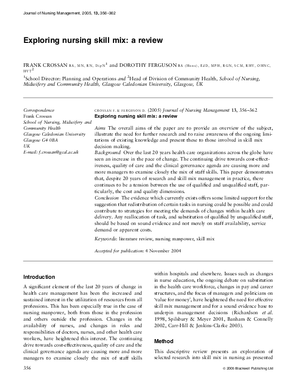 (PDF) Exploring nursing skill mix: a review