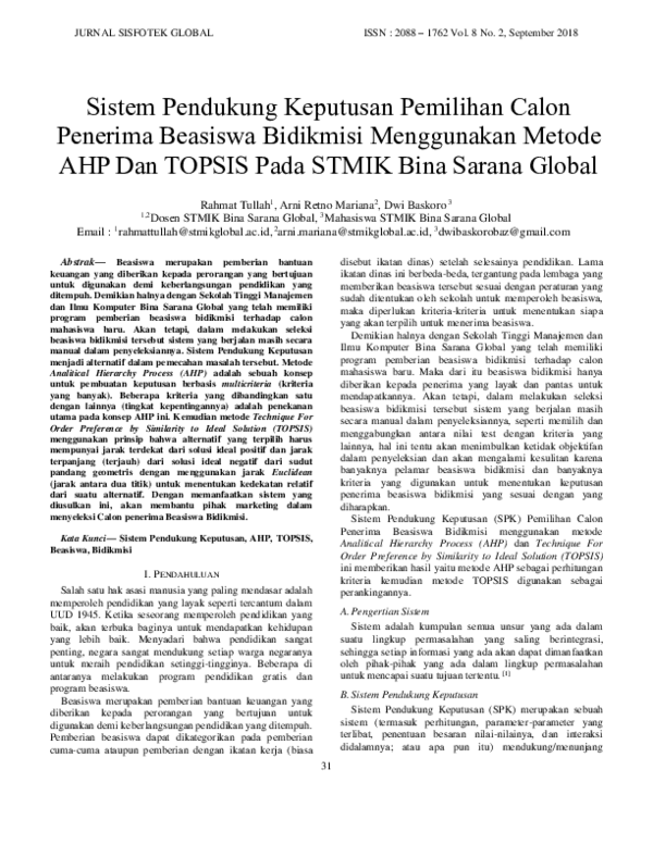 (PDF) Sistem Pendukung Keputusan Pemilihan Calon Penerima Beasiswa Bidikmisi Menggunakan Metode ...
