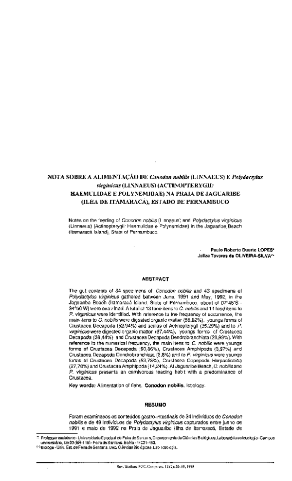 (PDF) Nota sobre a alimentação de Conodon nobilis (Linnaeus) e ...