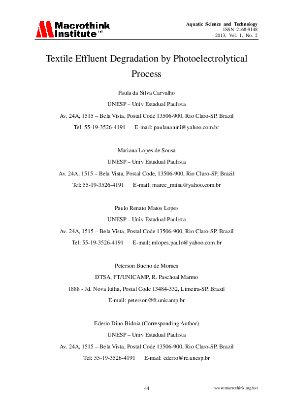 (PDF) Textile Effluent Degradation by Photoelectrolytical Process