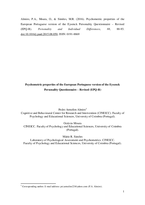 (PDF) Psychometric properties of the European Portuguese version of the ...