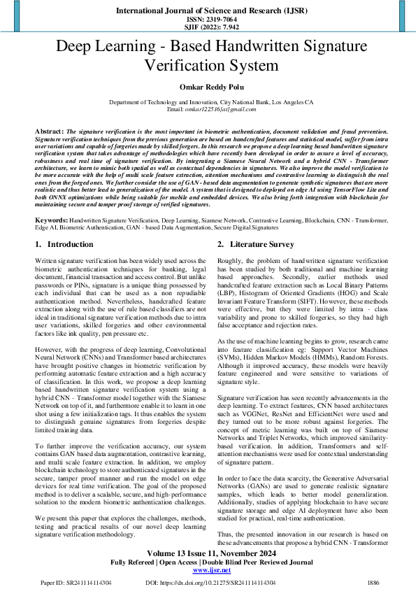 Pdf Deep Learning Based Handwritten Signature Verification System
