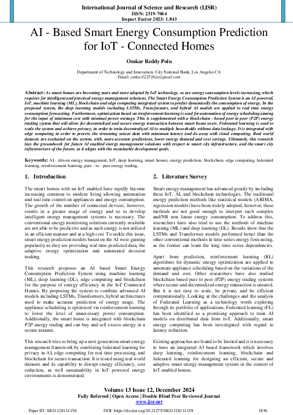 (PDF) AI -Based Smart Energy Consumption Prediction for IoT -Connected ...