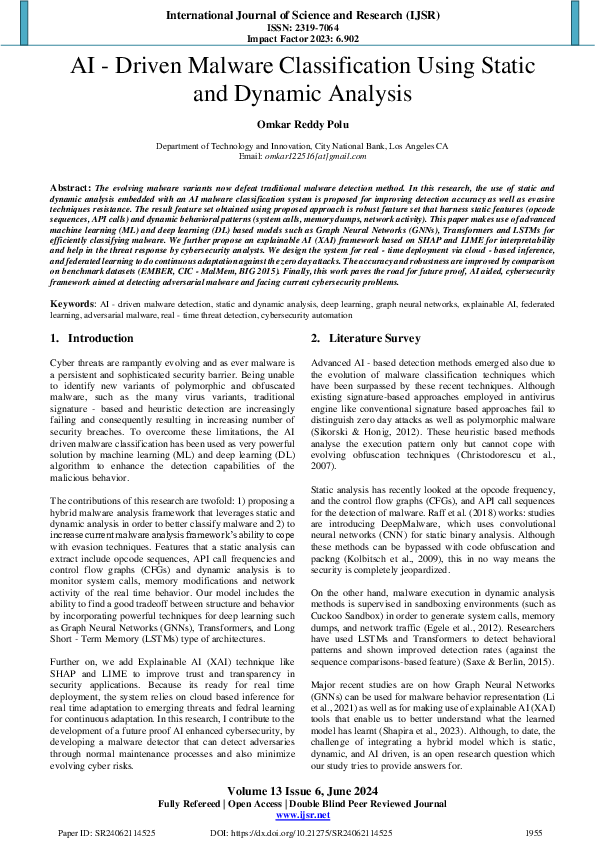 (PDF) AI -Driven Malware Classification Using Static and Dynamic Analysis