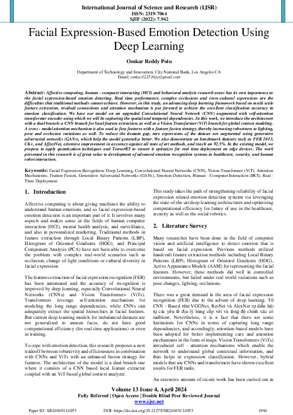 (PDF) Facial Expression-Based Emotion Detection Using Deep Learning
