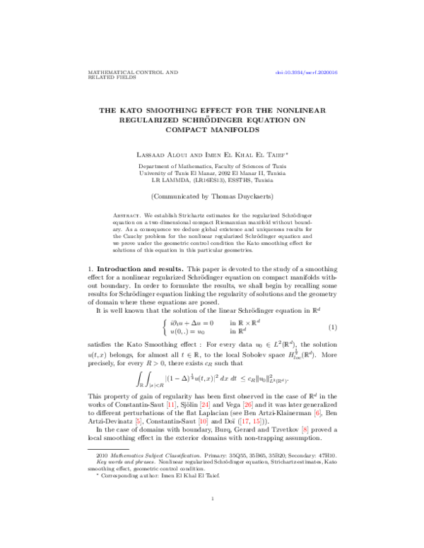 (PDF) The Kato smoothing effect for the nonlinear regularized Schrödinger equation on compact ...