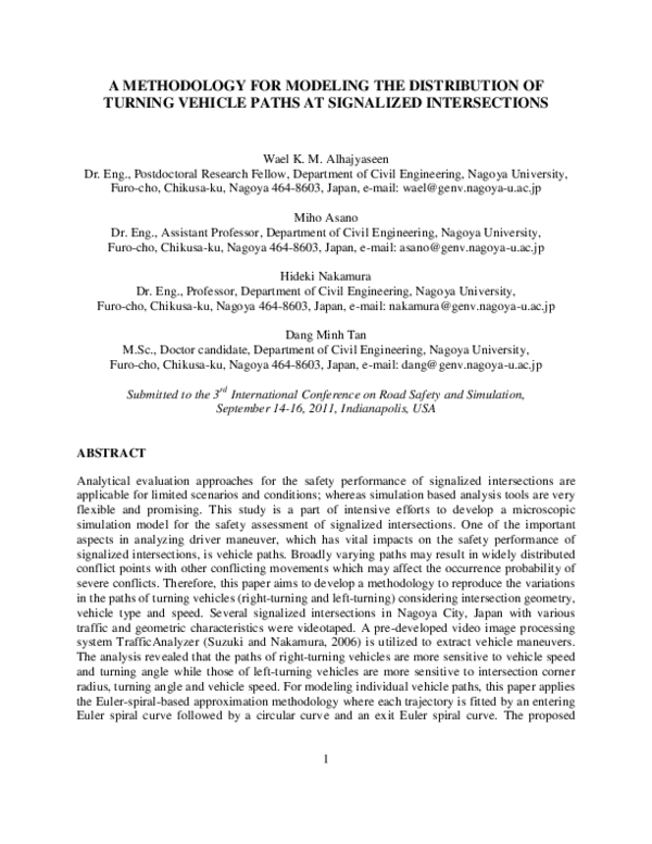 (PDF) A Methodology for Modeling the Distribution of Turning Vehicle Paths at Signalized ...