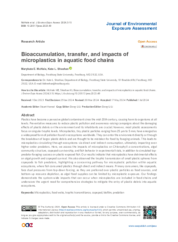 (PDF) Bioaccumulation, transfer, and impacts of microplastics in aquatic food chains