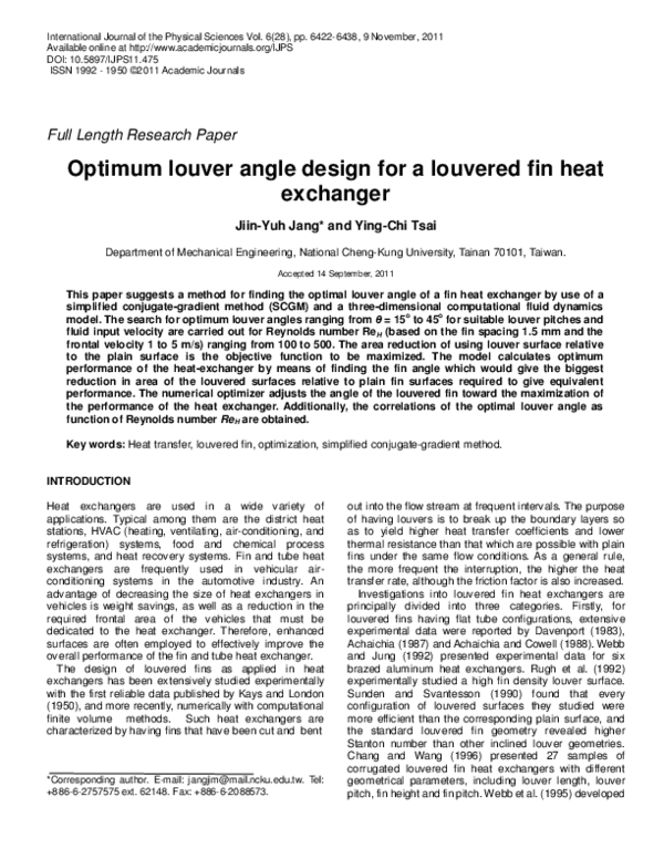 (PDF) Optimum louver angle design for a louvered fin heat exchanger