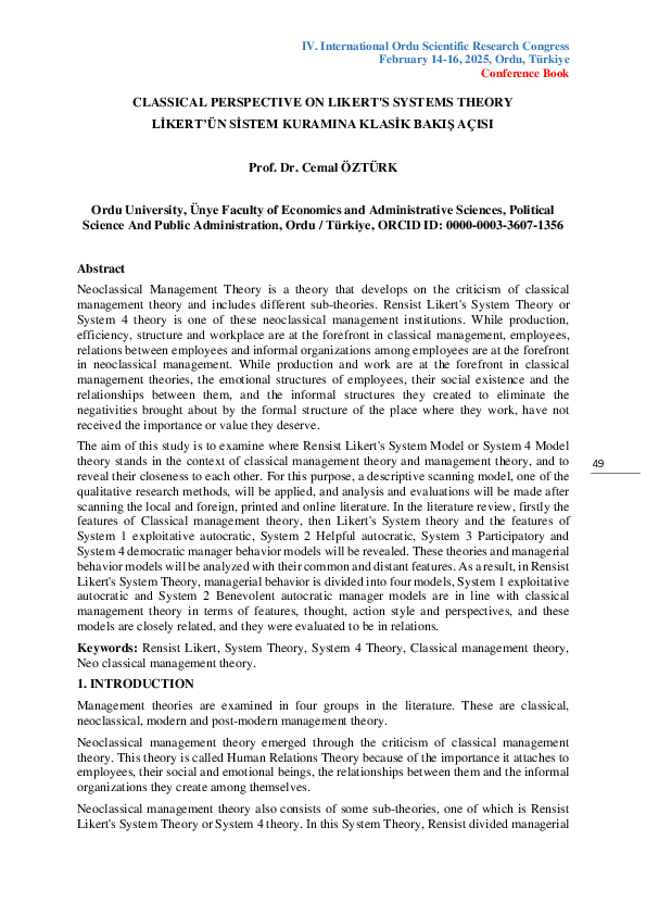 (PDF) Classical Perspective on Likerts Systems Theory