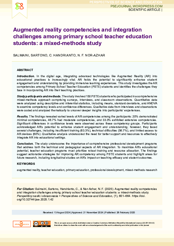 (PDF) Augmented reality competencies and integration challenges among primary school teacher ...