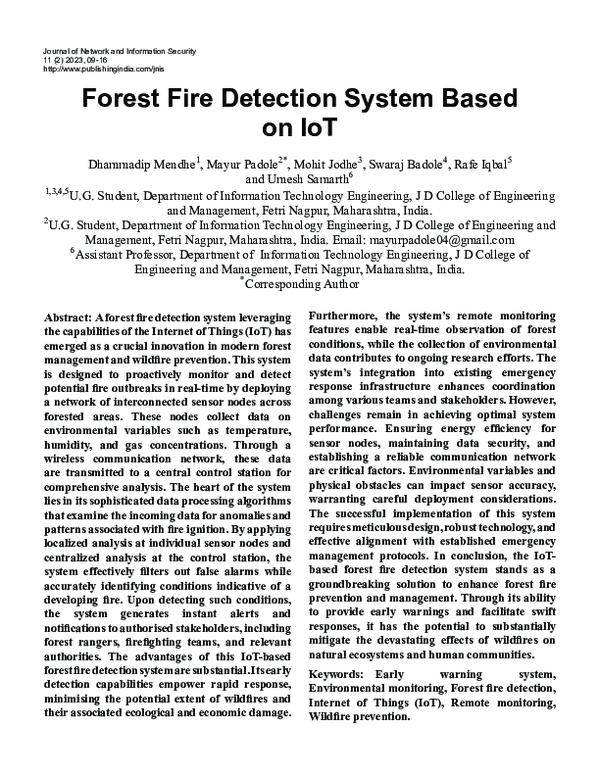 (PDF) Forest Fire Detection System Based on IoT
