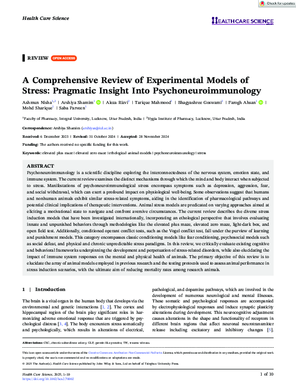 (PDF) A Comprehensive Review of Experimental Models of Stress ...