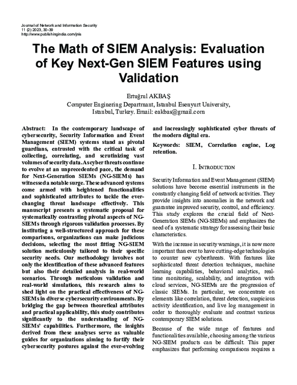 (PDF) The Math of SIEM Analysis: Evaluation of Key Next-Gen SIEM Features using Validation