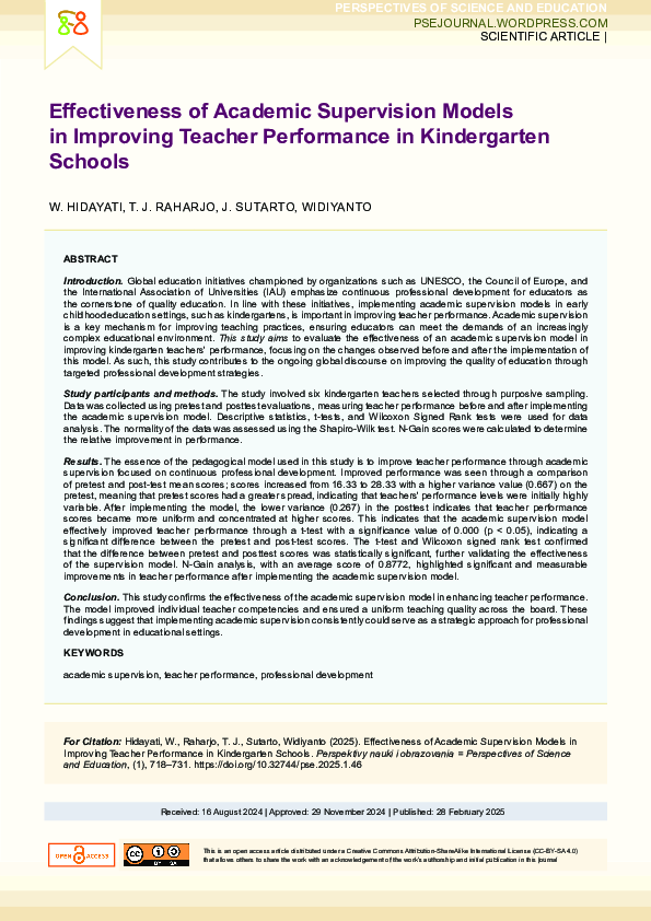 (PDF) Effectiveness of Academic Supervision Models in Improving Teacher Performance in ...